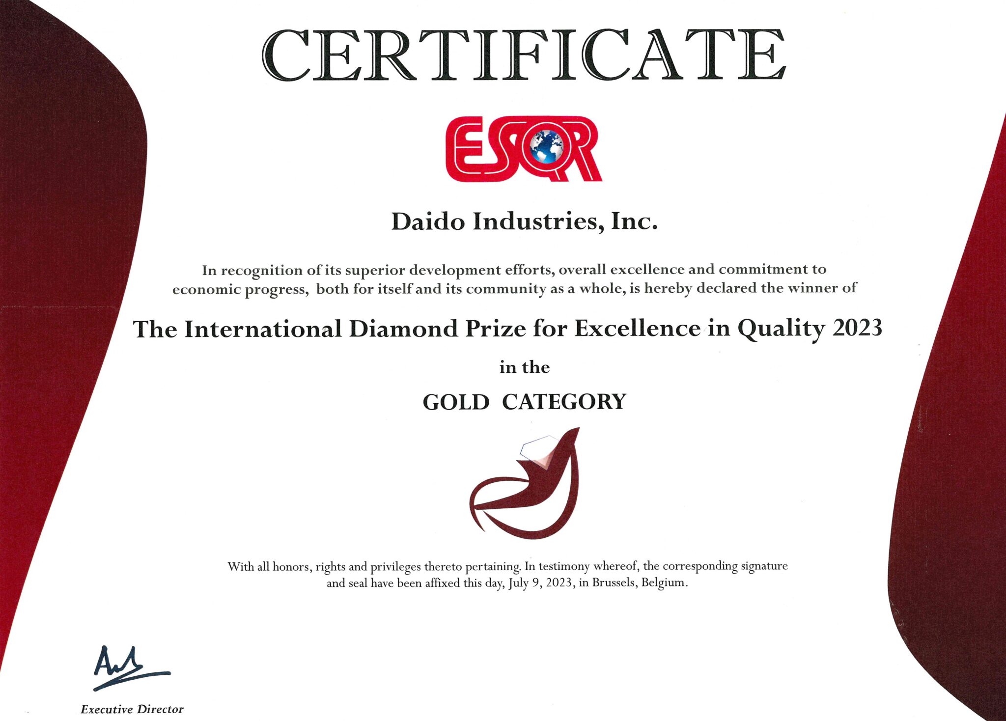 International Diamond Prize Excellence in Quality 2023受賞 - 株式会社 大同工業所