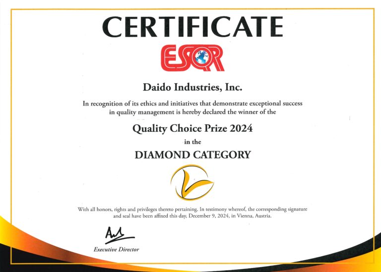 2024年12月9日開催 ヨーロッパ品質研究協会（ESQR） The Quality Choice Prize 2024受賞 - 株式会社 大同工業所